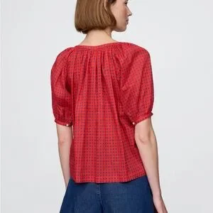 Gap x DOEN | Tops | Nwt Gap Den Gingham Blouse Top Vermillion Red ...